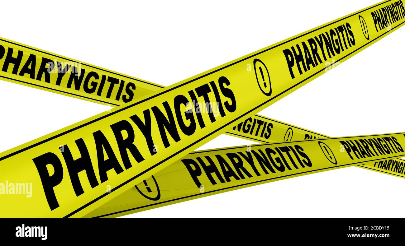 Pharyngite. Rubans d'avertissement jaunes avec mots noirs PHARYNGITE ...