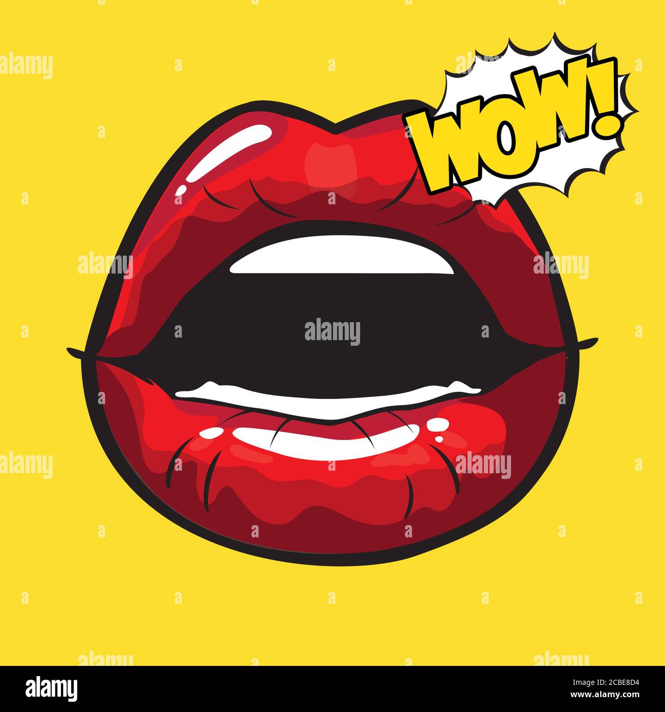 bouche d'art pop rouge et femelle avec motif explosion de wow ...