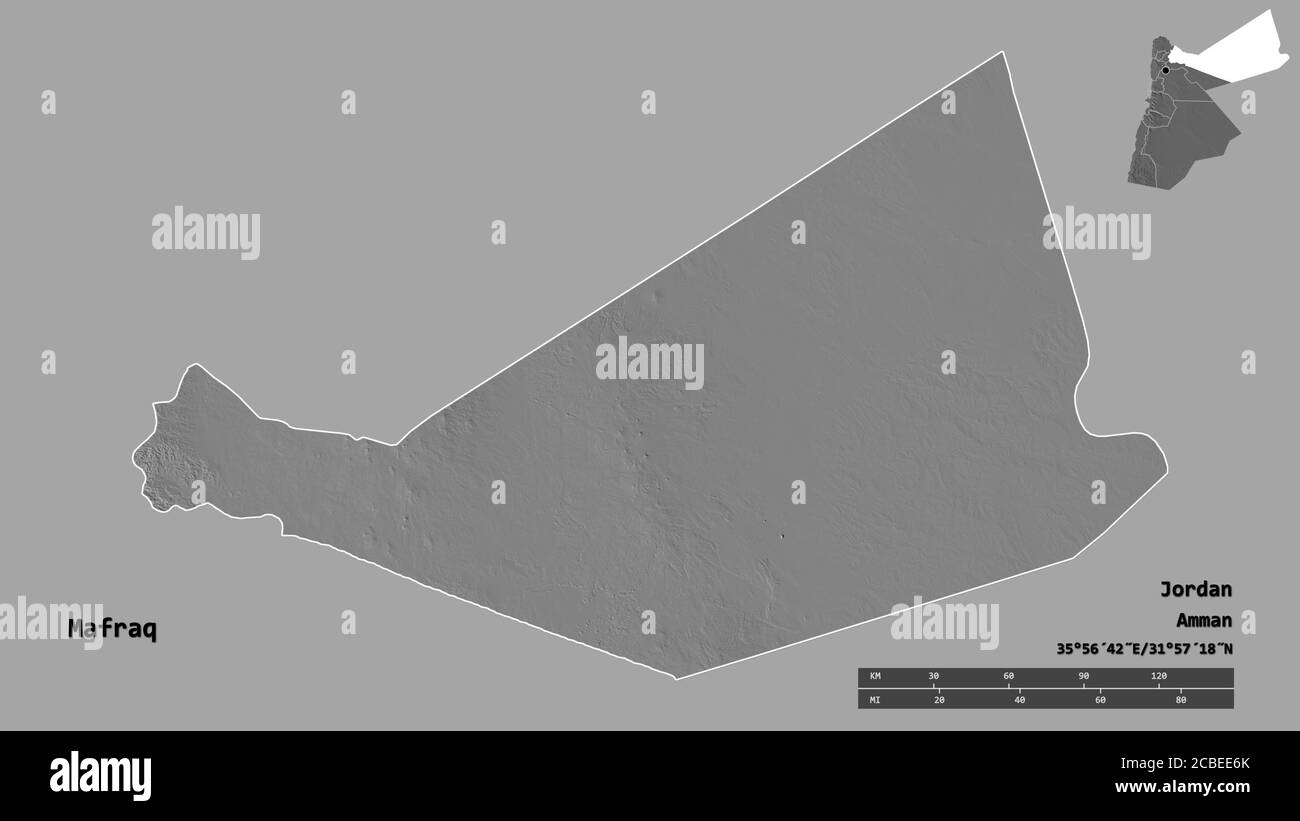 Forme de Mafraq, province de Jordanie, avec sa capitale isolée sur fond ...