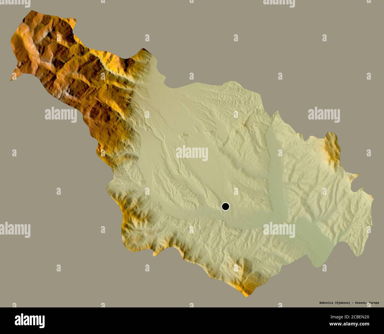 Forme de Đakovica, district du Kosovo, avec sa capitale isolée sur un ...