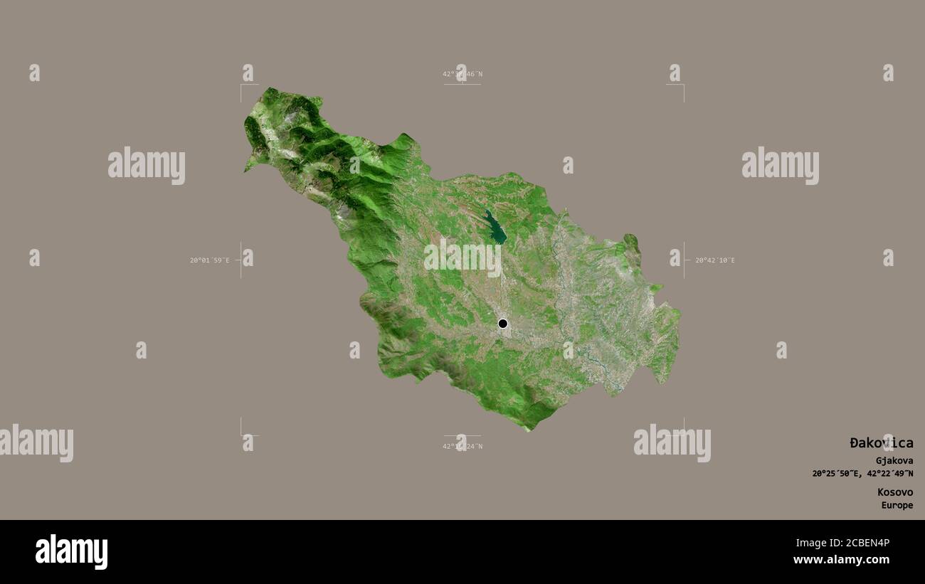 Région de Đakovica, district du Kosovo, isolée sur fond solide dans une ...