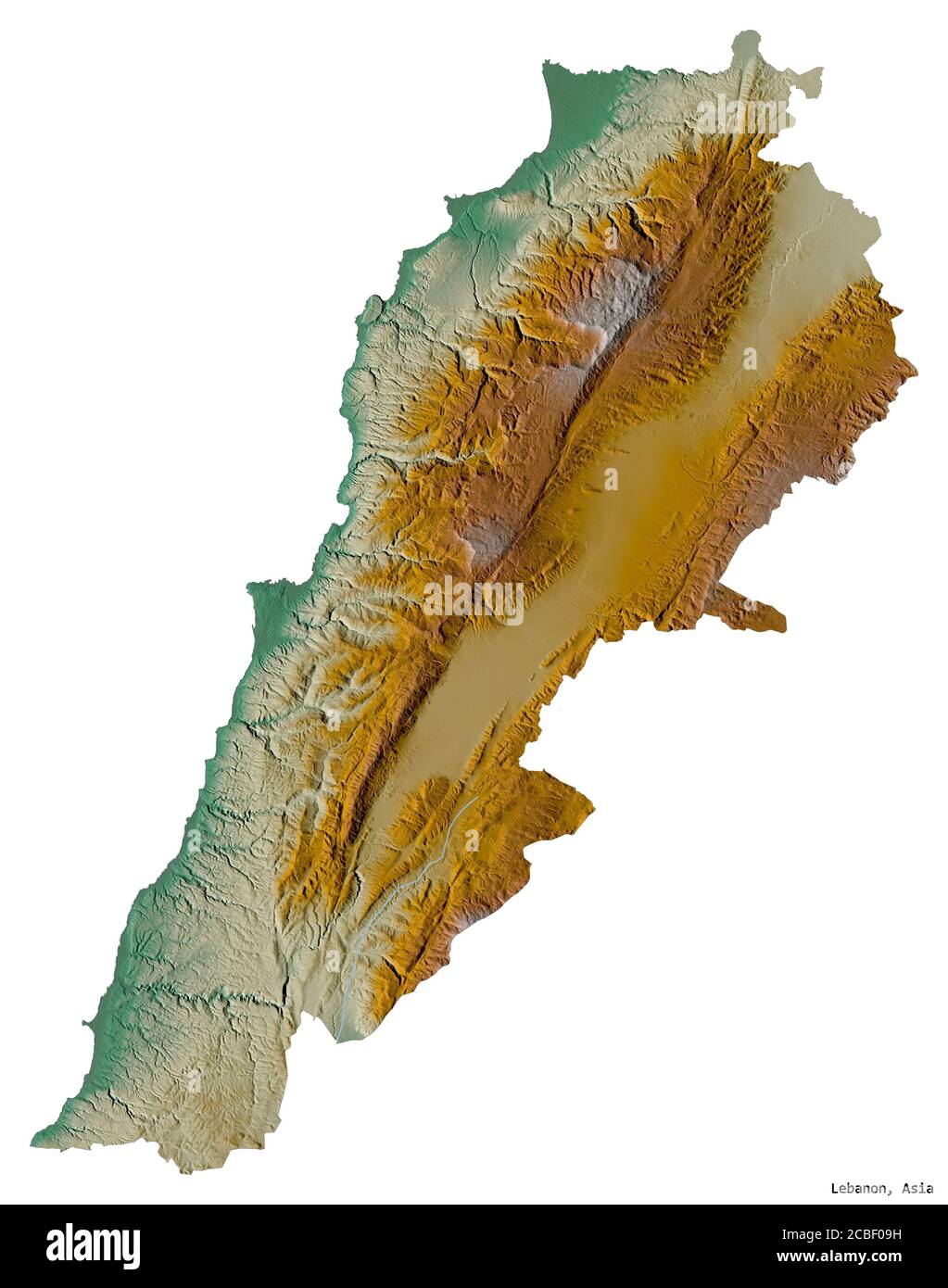 Forme du Liban avec sa capitale isolée sur fond blanc. Carte topographique de relief. Rendu 3D ...