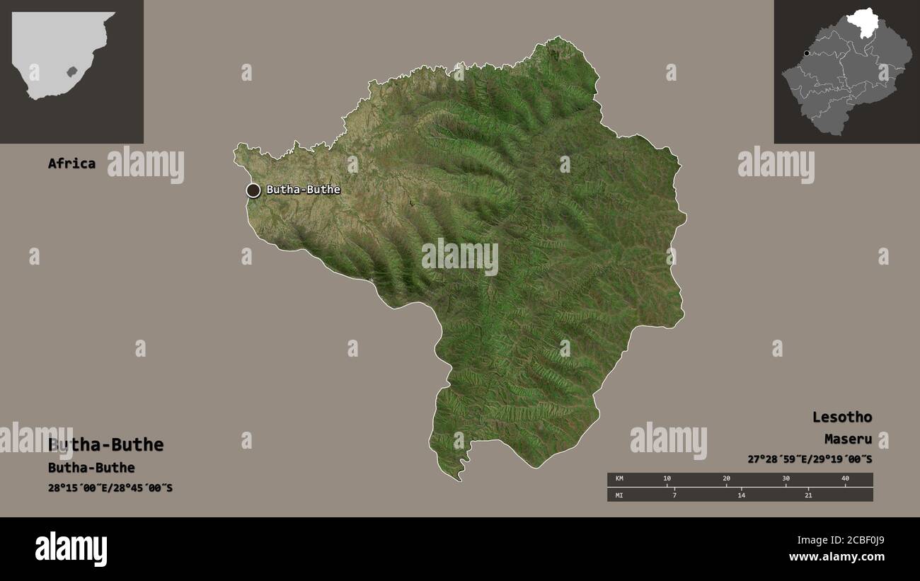 Forme de Butha-Buthe, district du Lesotho, et sa capitale. Echelle de ...