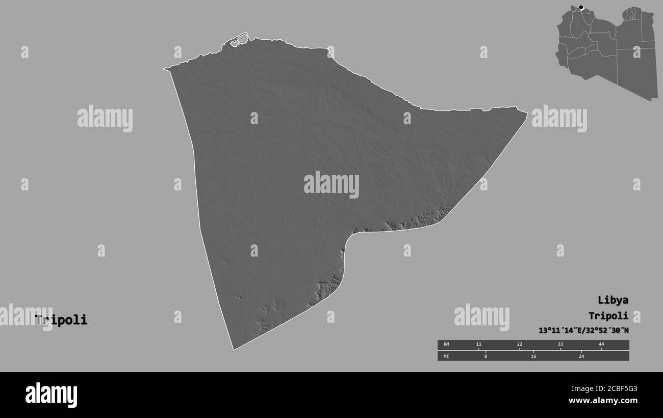 Forme de Tripoli, district de Libye, avec sa capitale isolée sur fond ...