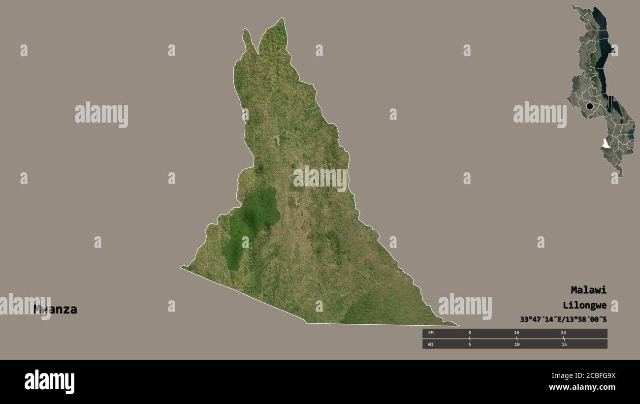 Forme de Mwanza, district du Malawi, avec sa capitale isolée sur fond ...