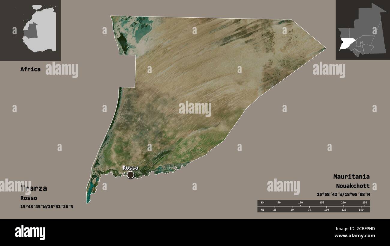 Forme de Trarza, région de Mauritanie, et sa capitale. Echelle de ...