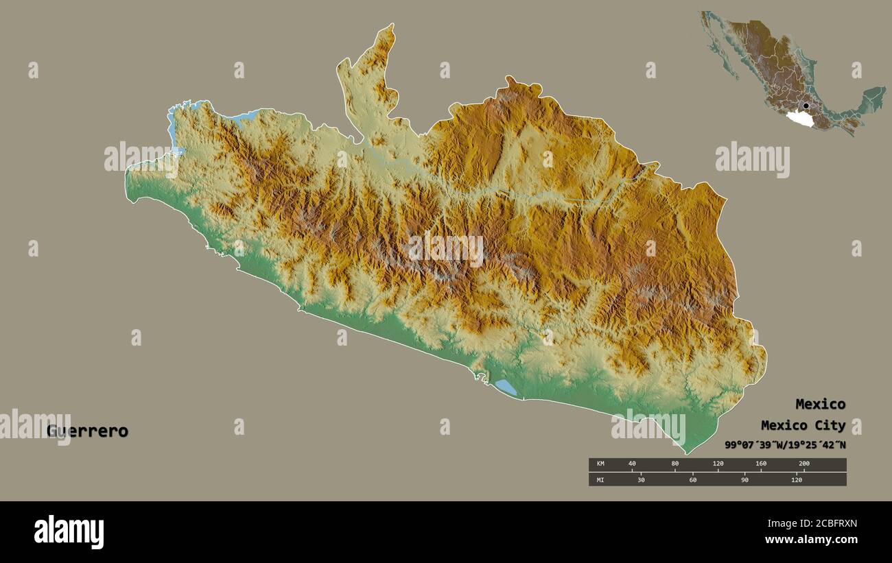 Forme de Guerrero, État du Mexique, avec sa capitale isolée sur fond ...