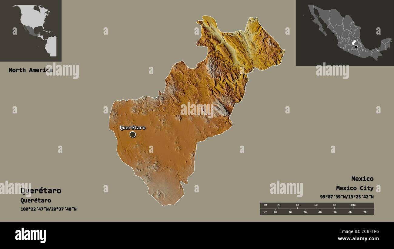 Forme de Querétaro, état du Mexique, et sa capitale. Echelle de ...
