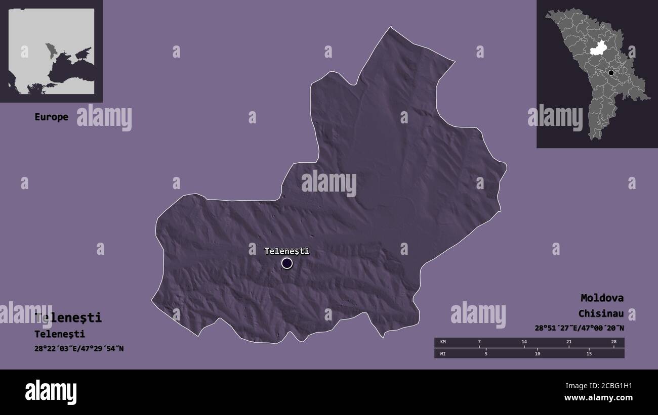 Forme de Teleneşti, district de Moldova, et sa capitale. Echelle de ...
