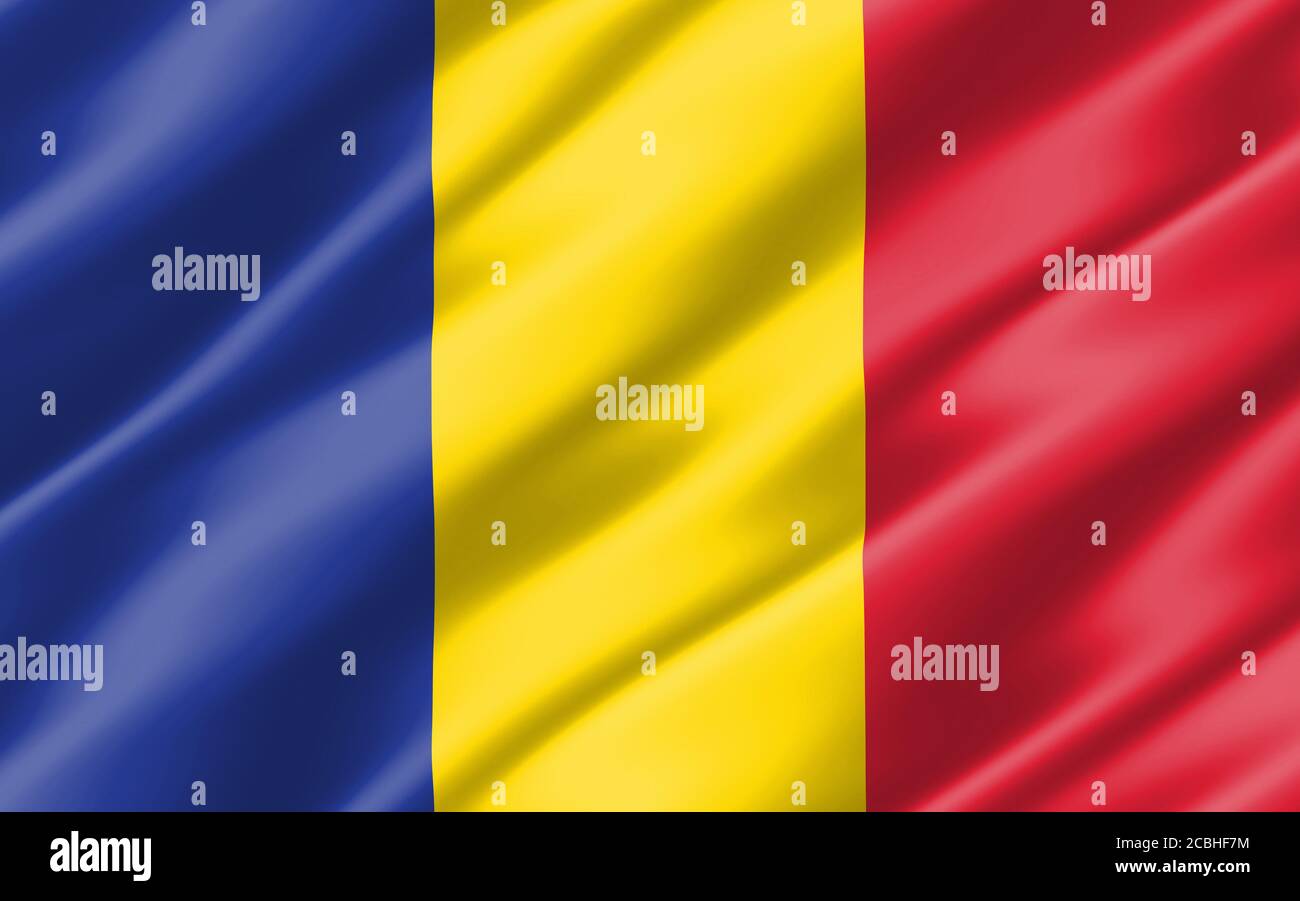 Drapeau ondulé en soie du motif Tchad. Illustration 3D du drapeau ...