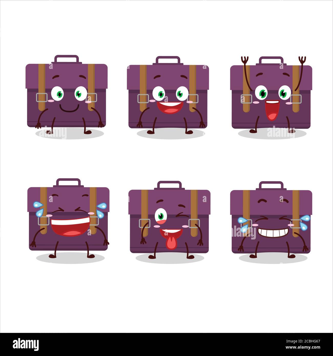 Personnage de dessin animé de valise violette avec expression de ...