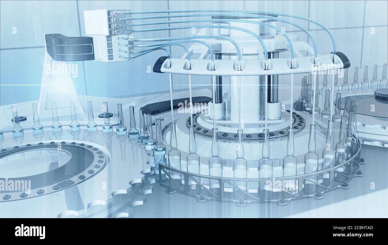 Ligne de production pharmaceutique. Machine automatique d'usine pour ...