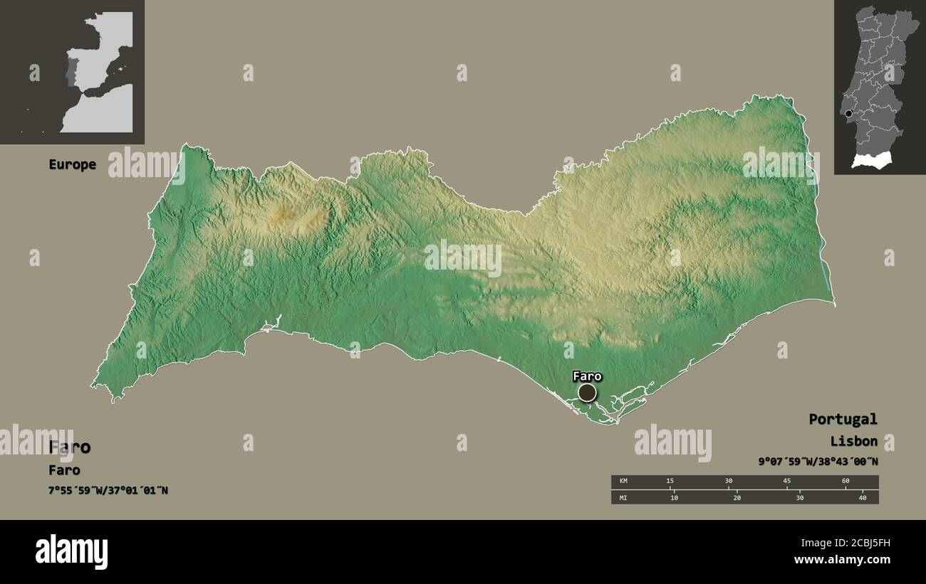 Portugal district faro relief map Banque de photographies et d’images à ...