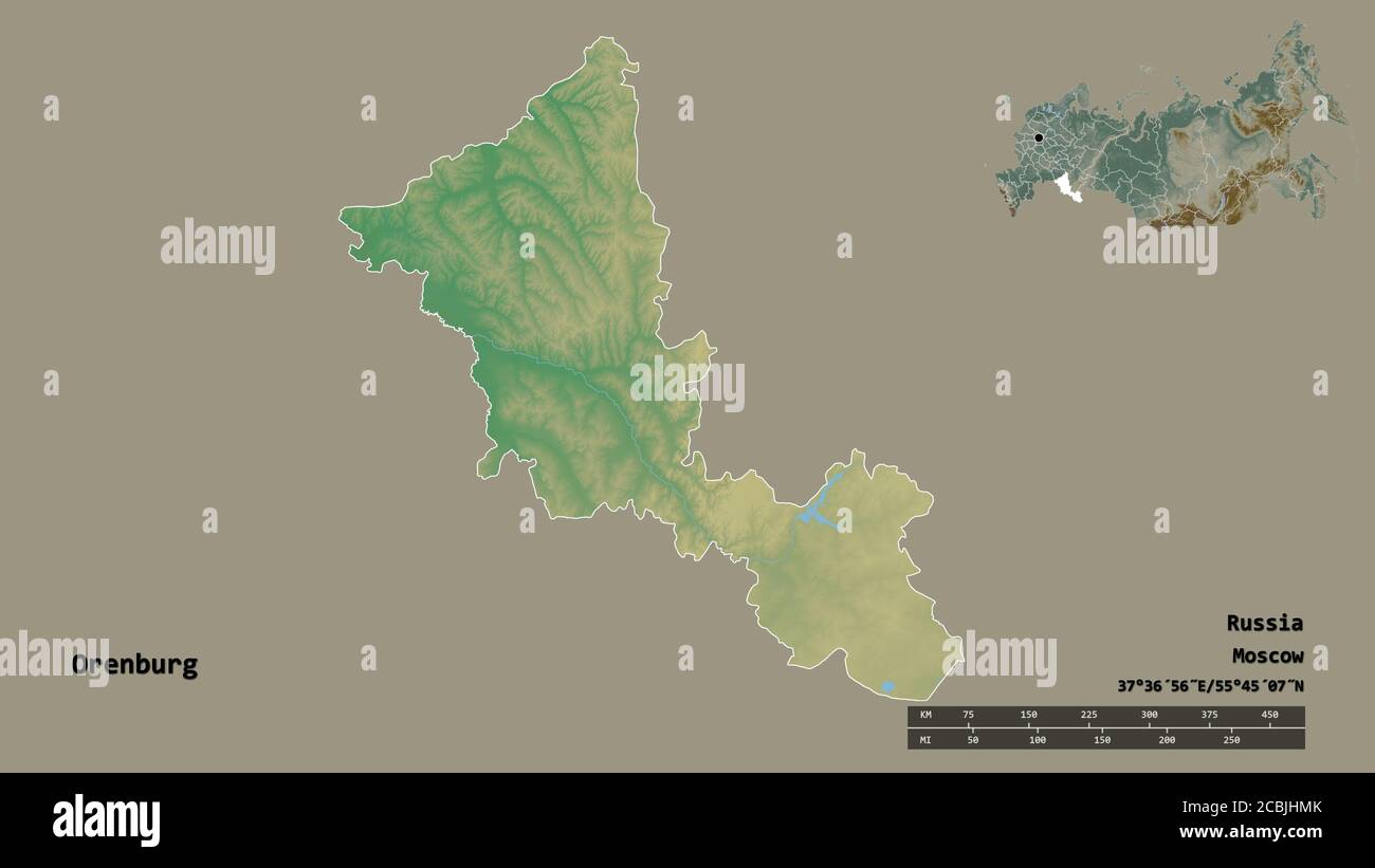 Forme d'Orenbourg, région de Russie, avec sa capitale isolée sur fond ...