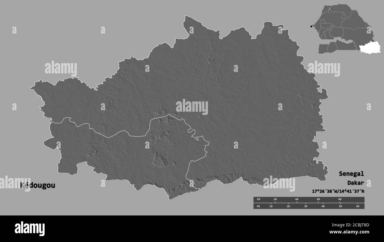 Forme de Kédougou, région du Sénégal, avec sa capitale isolée sur fond ...