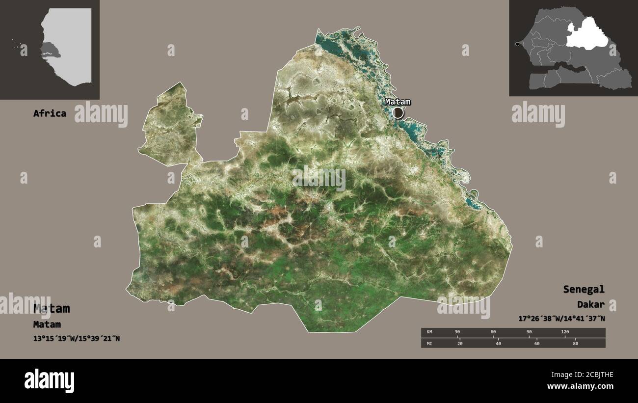 Forme de Matam, région du Sénégal, et sa capitale. Echelle de distance ...