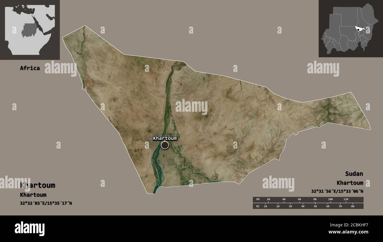 Forme de Khartoum, État du Soudan, et sa capitale. Echelle de distance ...