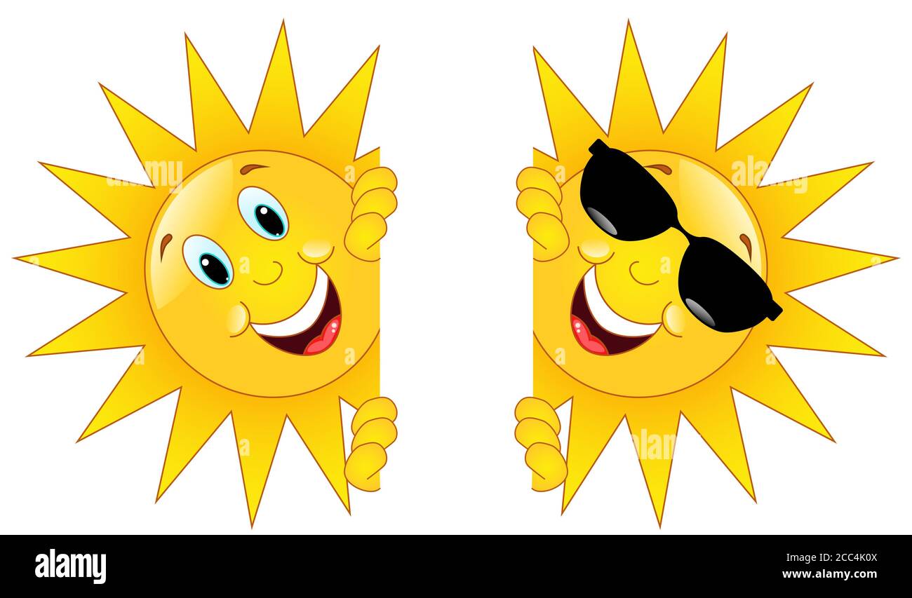 Illustration simple de visages émoji de soleil heureux sur un blanc ...