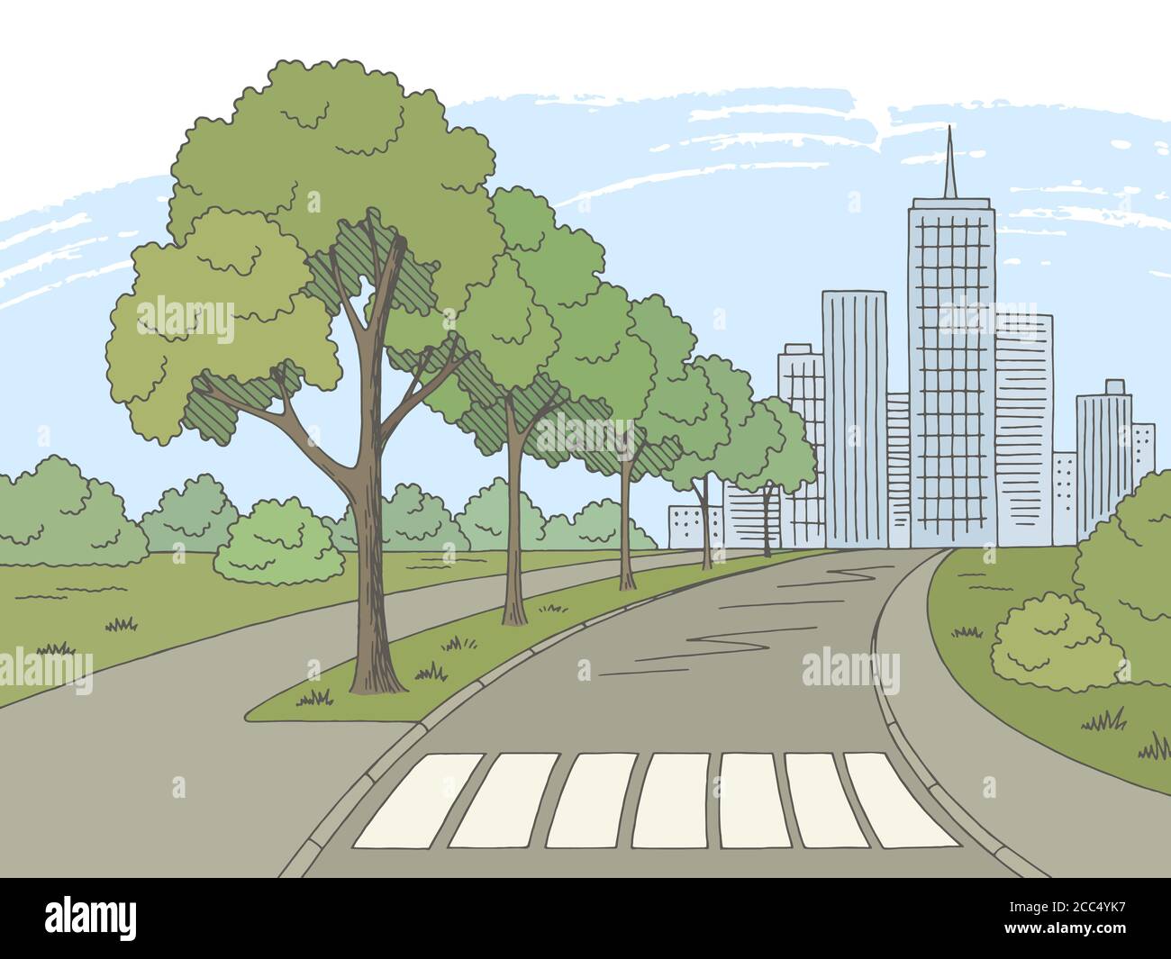 Route graphique couleur ville paysage dessin illustration vecteur Image ...