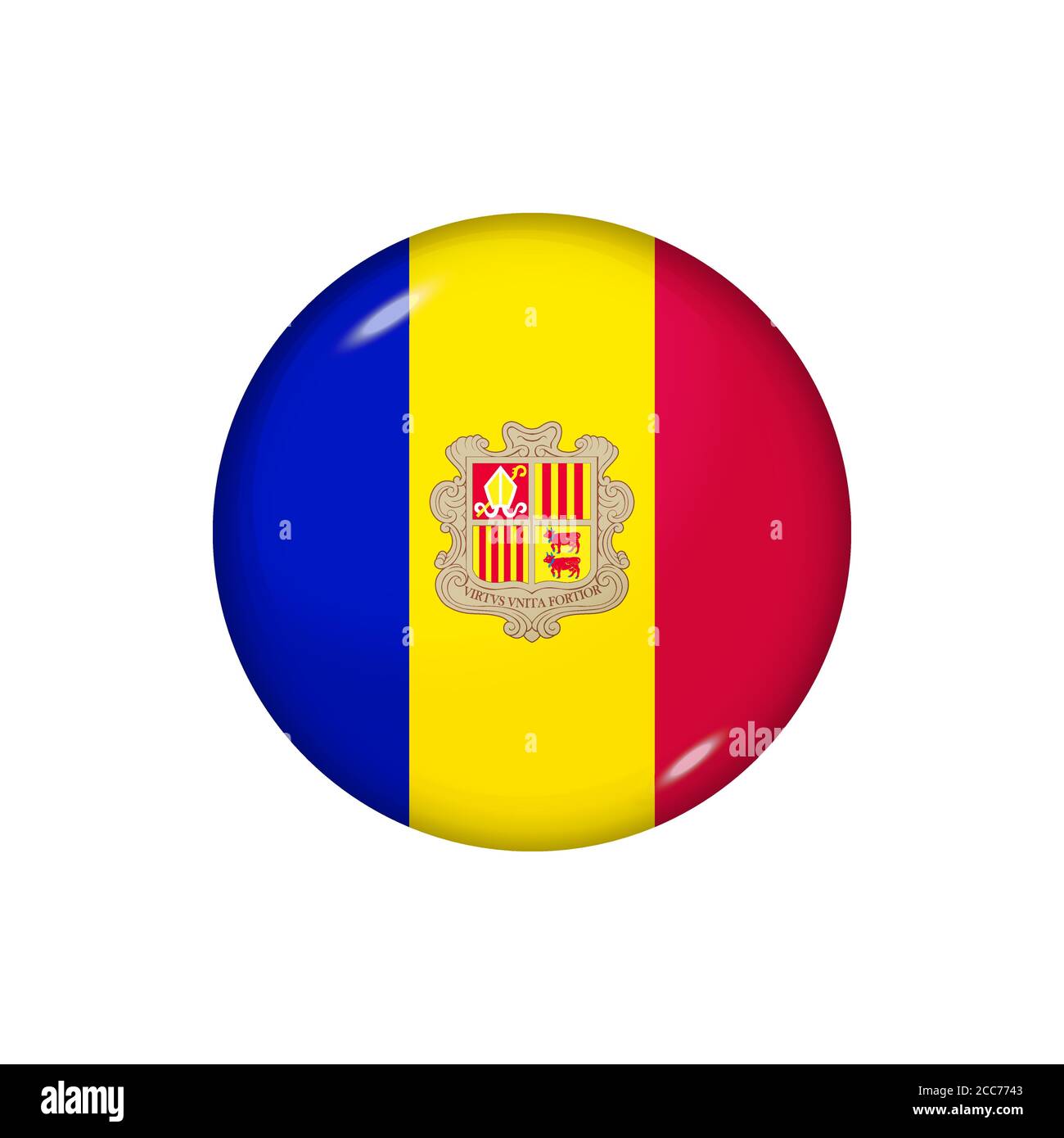 Drapeau rond d'Andorre. Illustration vectorielle. Bouton, icône, badge ...