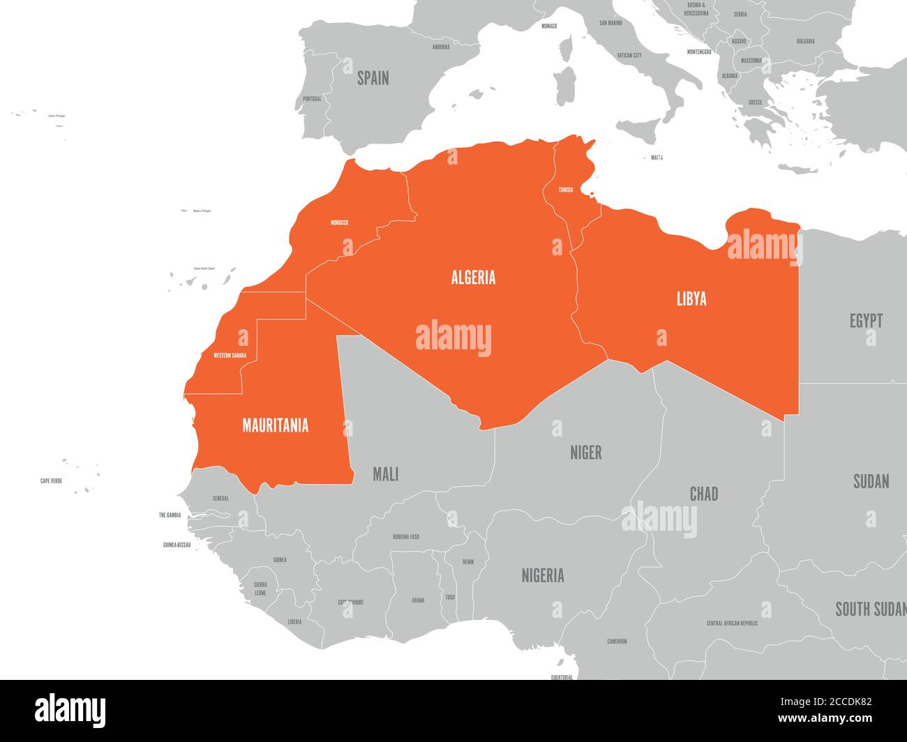 Carte des pays du Maghreb - Etats de l'Afrique du Nord-Ouest ...