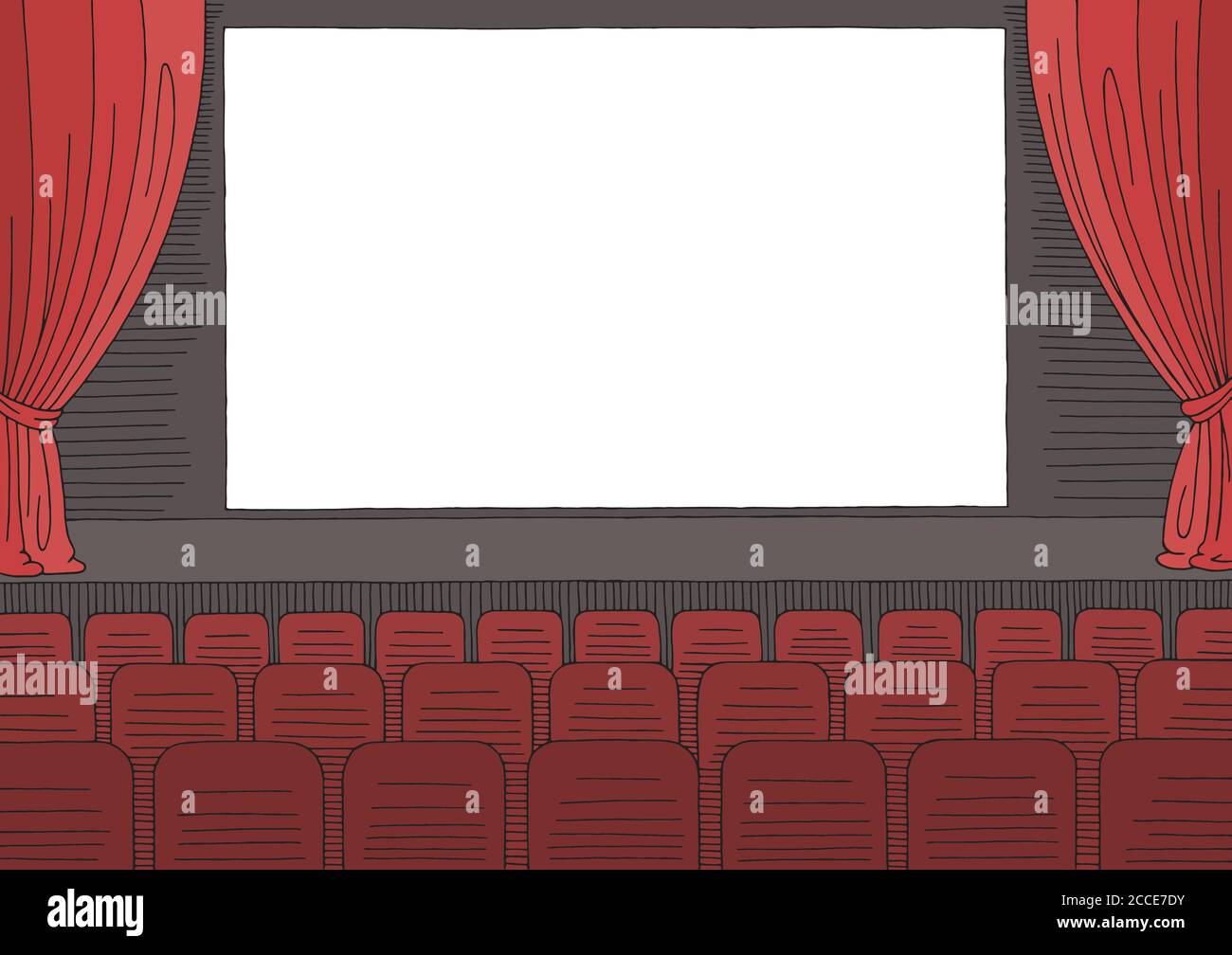 Intérieur de cinéma graphique couleur dessin illustration vecteur Image ...