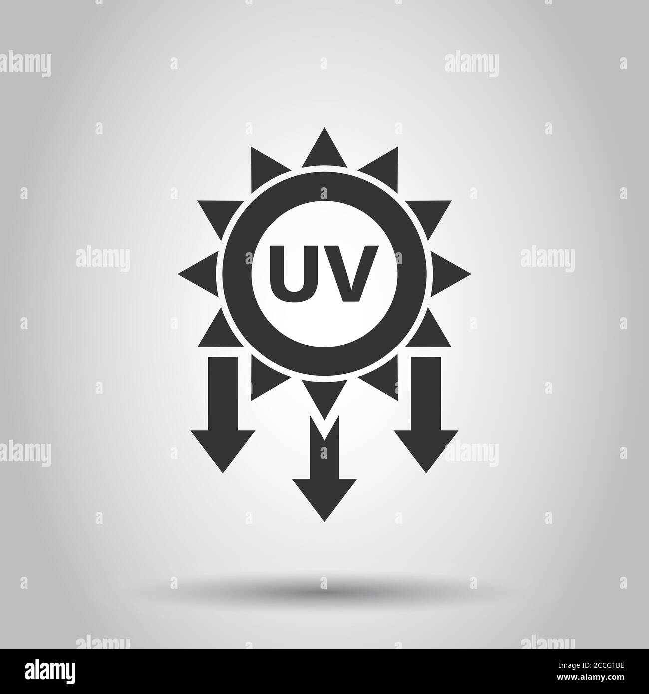 Rayonnement UV dans l'icône de style plat. Vector illustration ultraviolette sur blanc fond ...