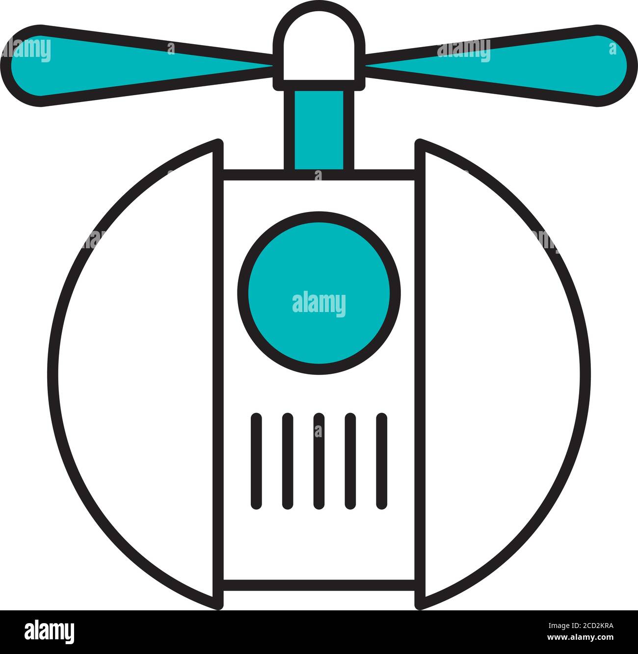 robotique concept, robot volant avec hélice sur fond blanc, demi-ligne ...
