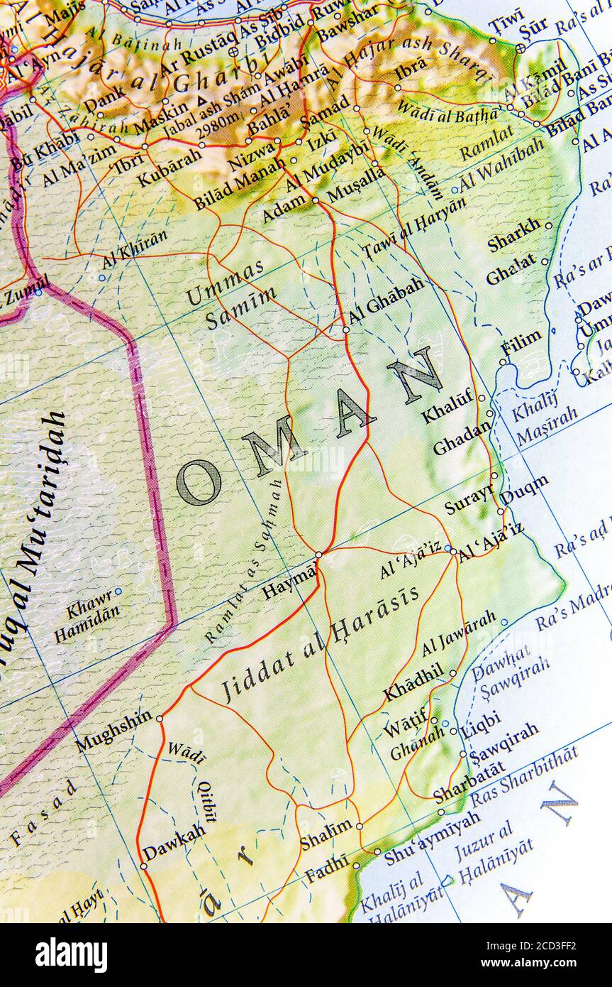 Carte géographique d'Oman avec des villes importantes Photo Stock - Alamy