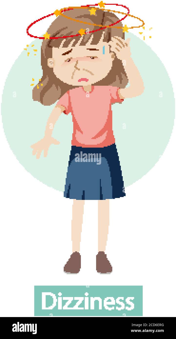 Personnage de dessin animé avec illustration des symptômes de vertige ...
