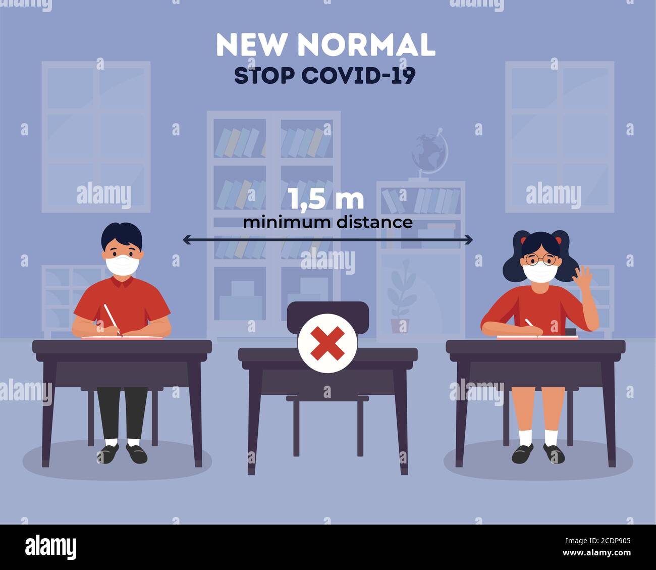 La distance sociale à l'école illustration. Nouvelle norme pour l ...