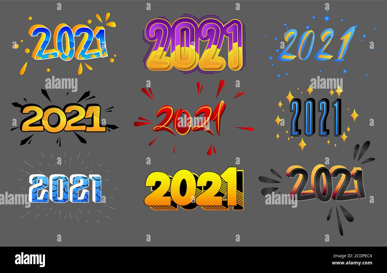Ensemble de 2021 affiches du nouvel an. Collection de cartes de vœux de ...