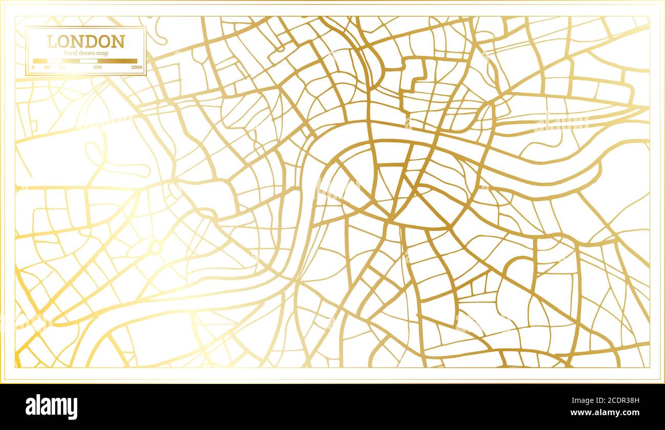 London England City Map en style rétro en couleur dorée. Carte de ...