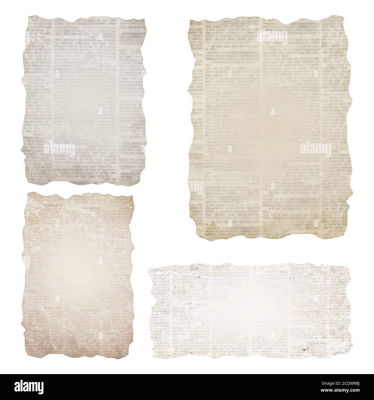 Ensemble de morceaux de journal déchirés isolés sur fond blanc ...