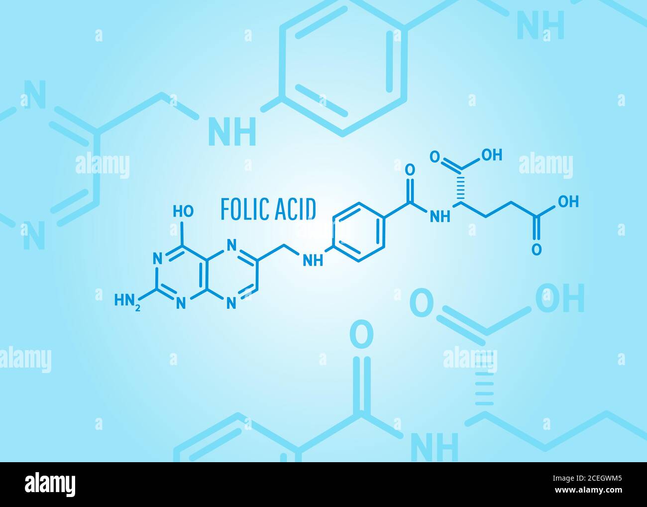 Formule chimique de l'acide folique ou de la vitamine b9 sur fond ...