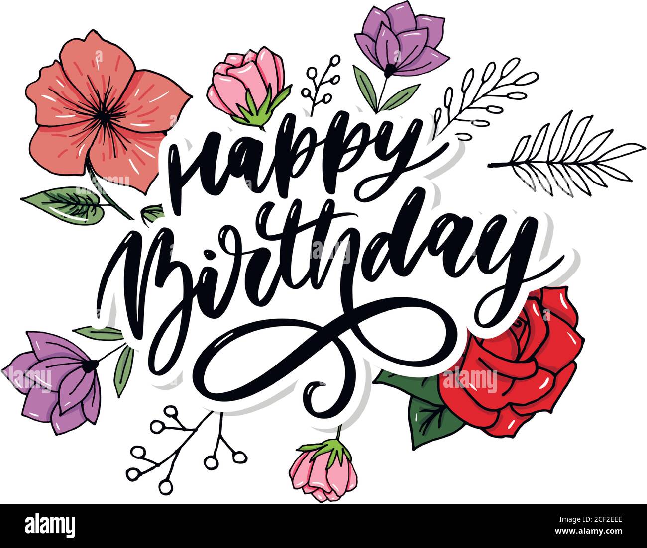 Joyeux anniversaire lettrage pinceau calligraphie dégradé autocollant ... Joyeux anniversaire lettrage pinceau calligraphie dégradé autocollant ...