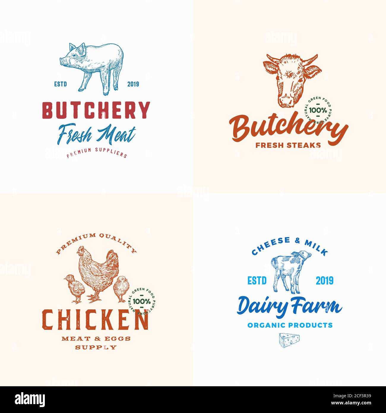 Ensemble de logos pour la viande, la volaille et les produits laitiers ...