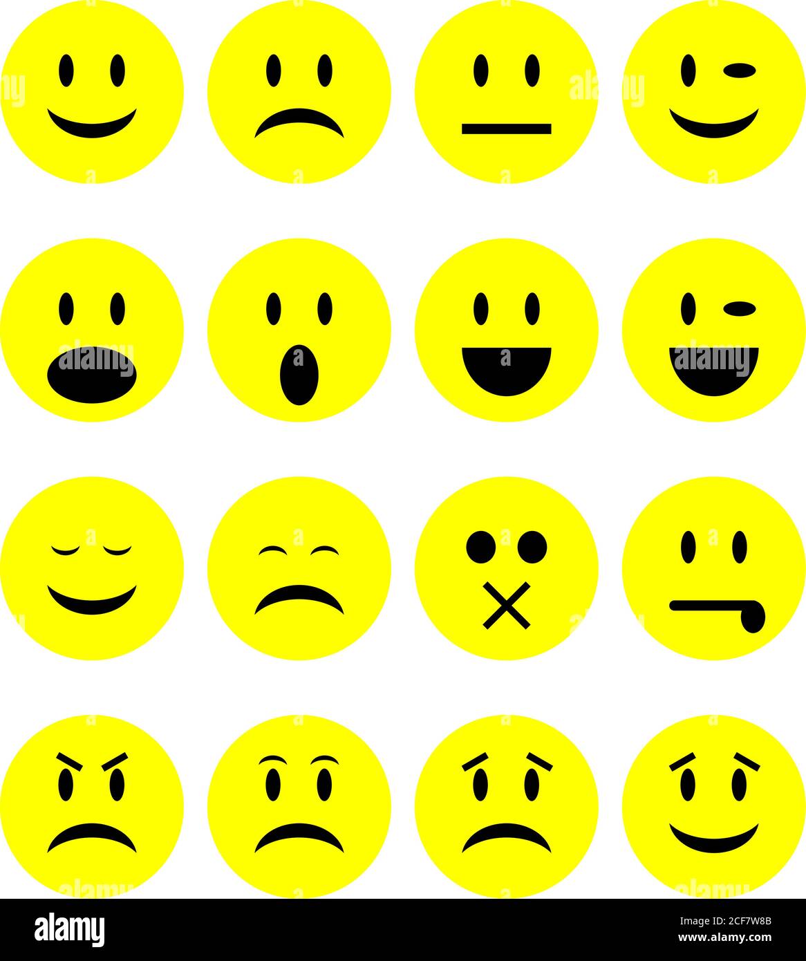 Emoticon smiley set yellow face emotions Banque d'images vectorielles ...