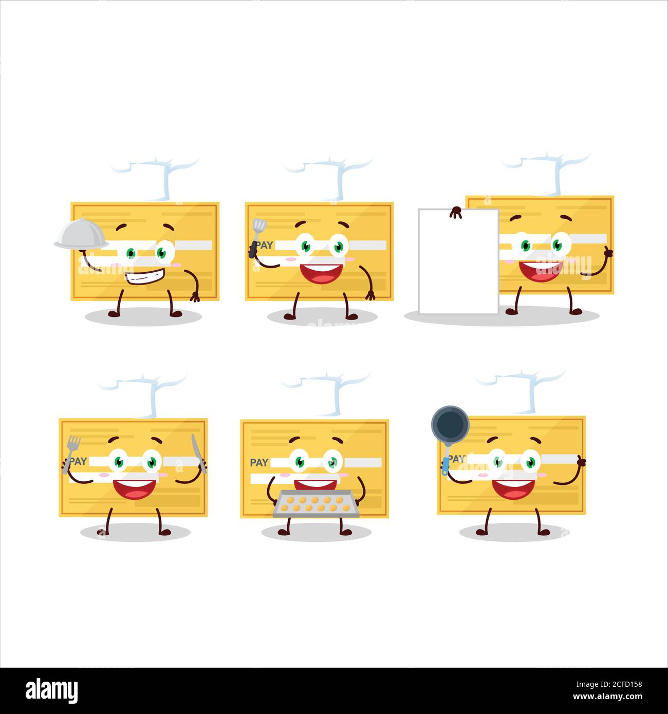 Personnage de dessin animé du papier de chèque de paiement avec ...