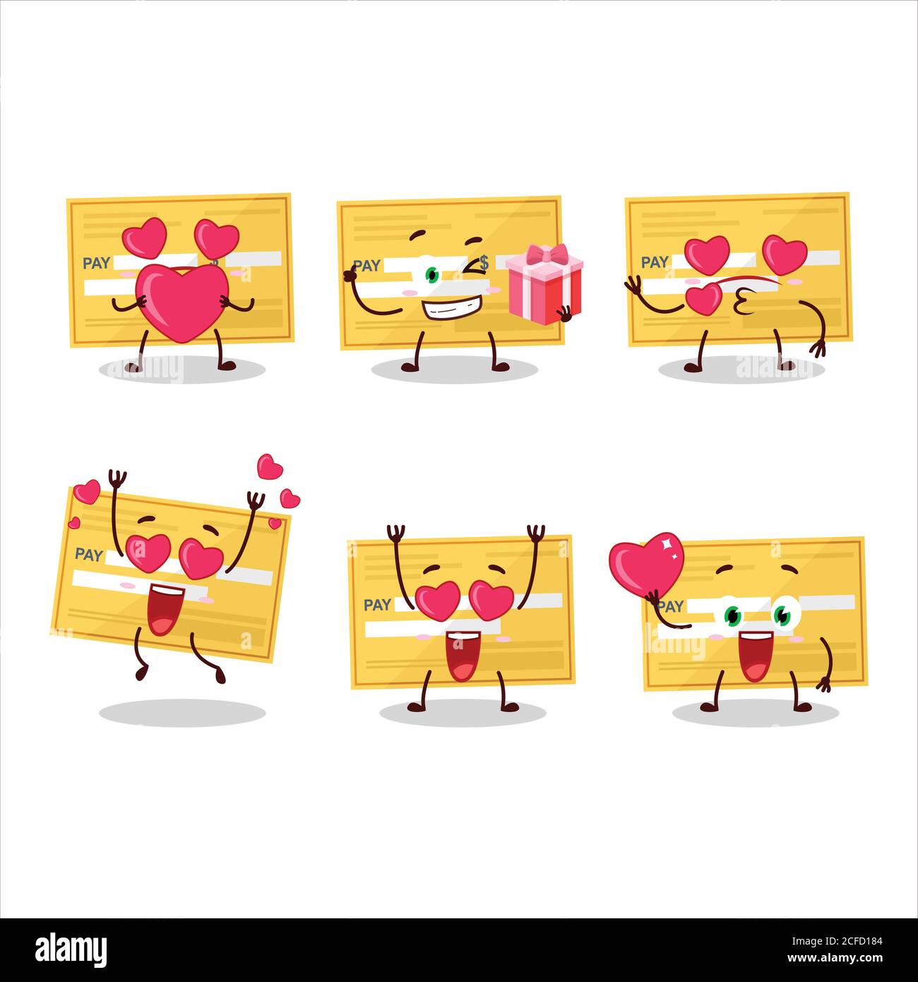 Paiement chèque papier personnage de dessin animé avec amour mignon ...