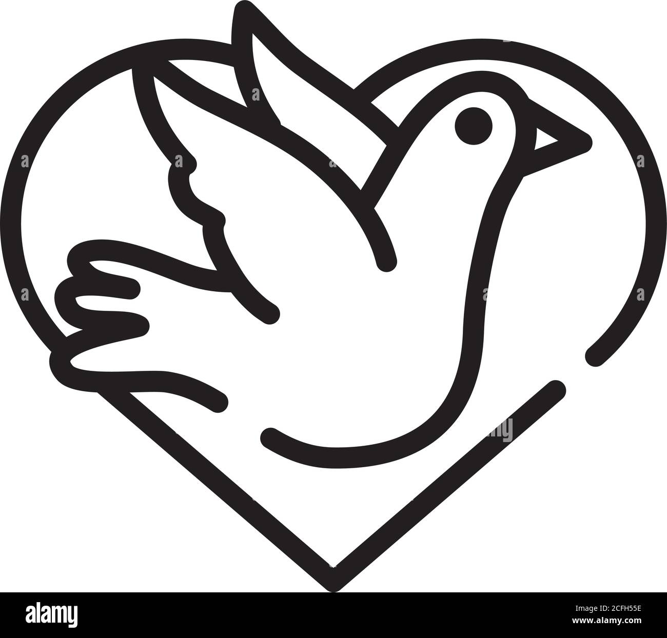 symbole coeur amour avec vecteur d'icône de style ligne volante colombe ...