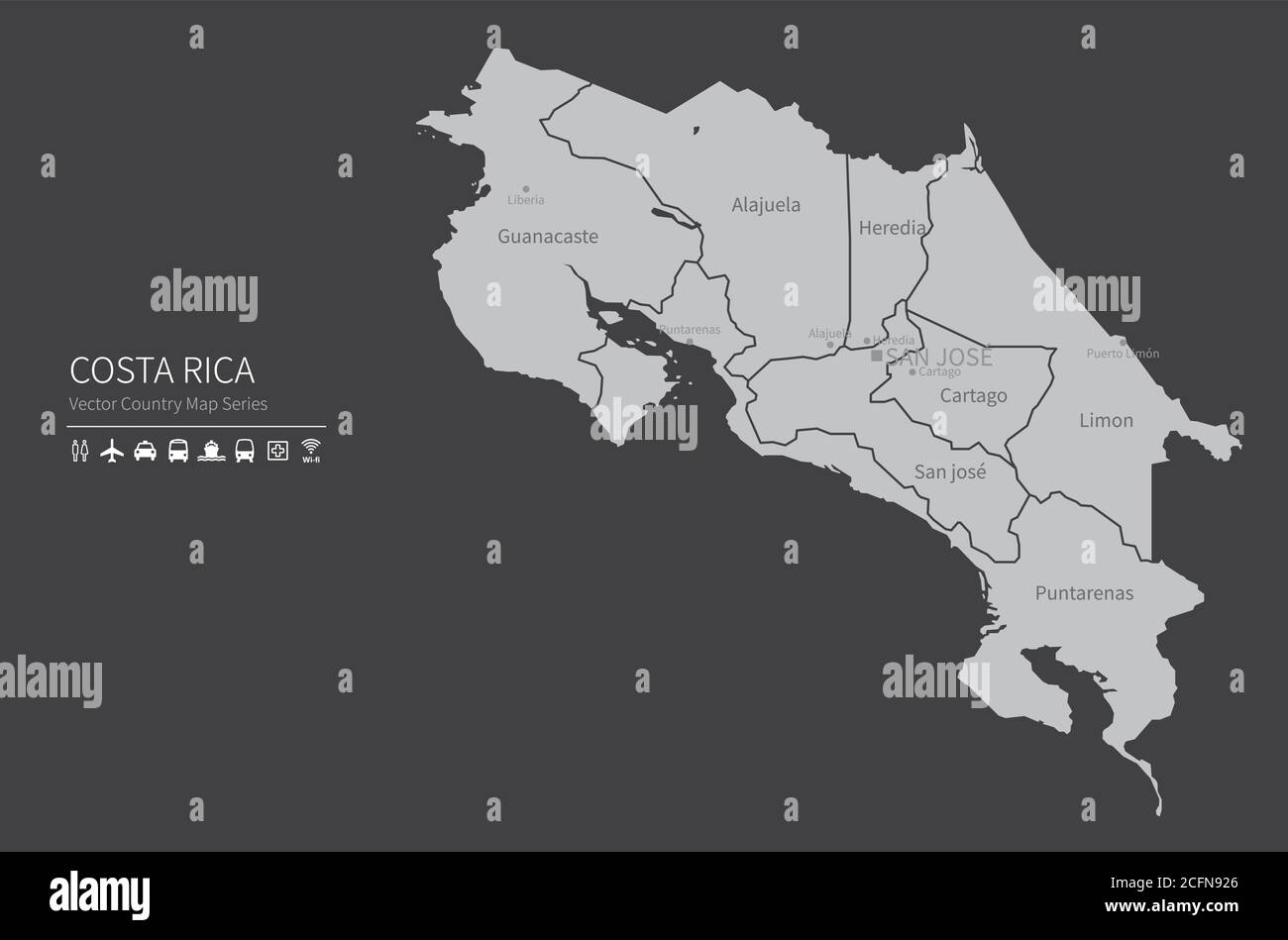 Carte du Costa rica. Carte nationale du monde. Série de cartes de pays ...