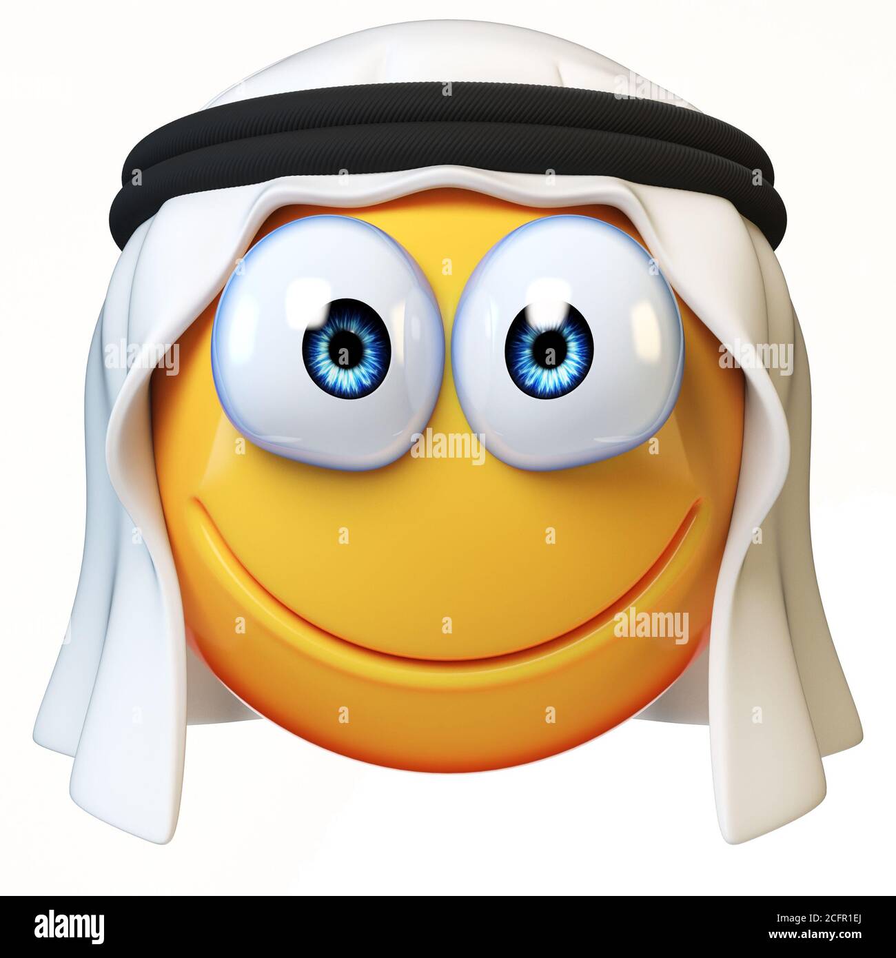 Emoji arabe isolé sur fond blanc, émoticône visage arabe souriant rendu ...