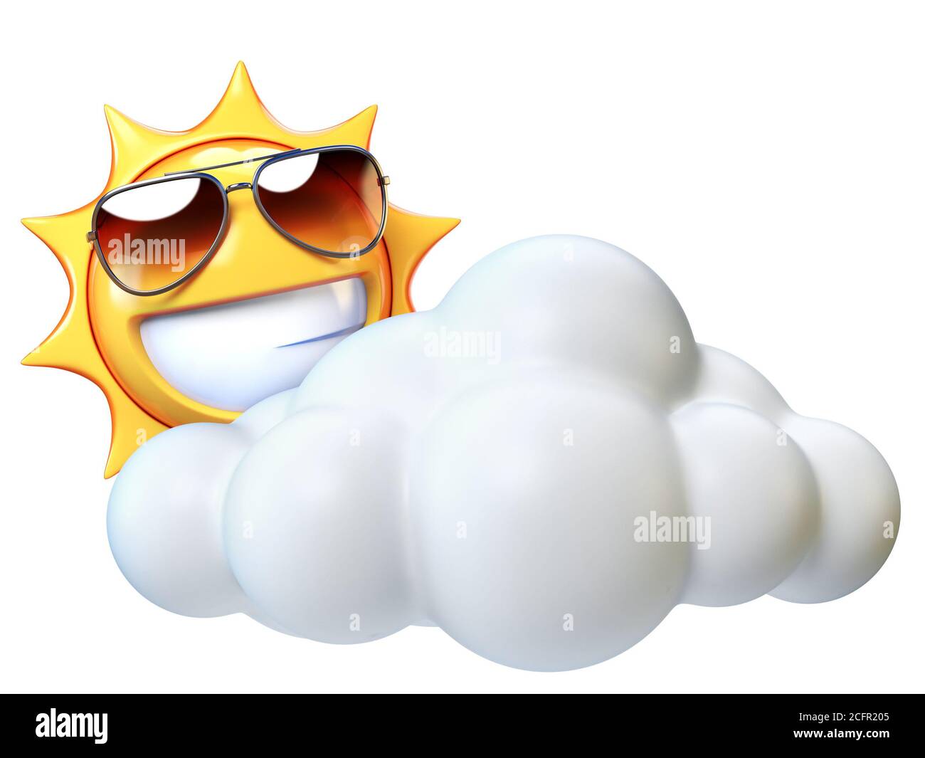 Icône météo Ensoleillé avec des nuages, emoji soleil avec rendu 3d de ...