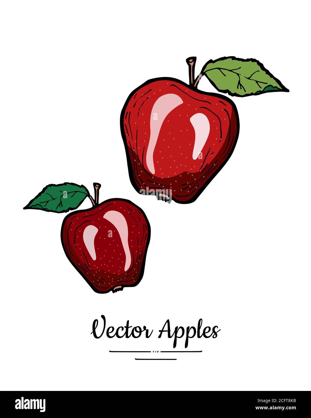 Pommes vecteur isolé. Illustration de fruits rouges dessinés à la main ...