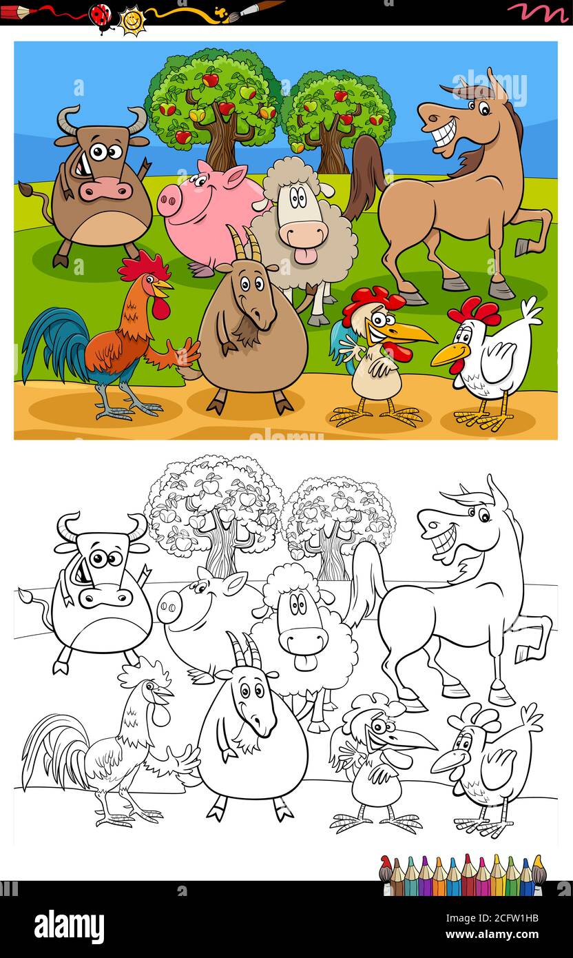 Group cartoon farm animals coloring Banque de photographies et d’images ...