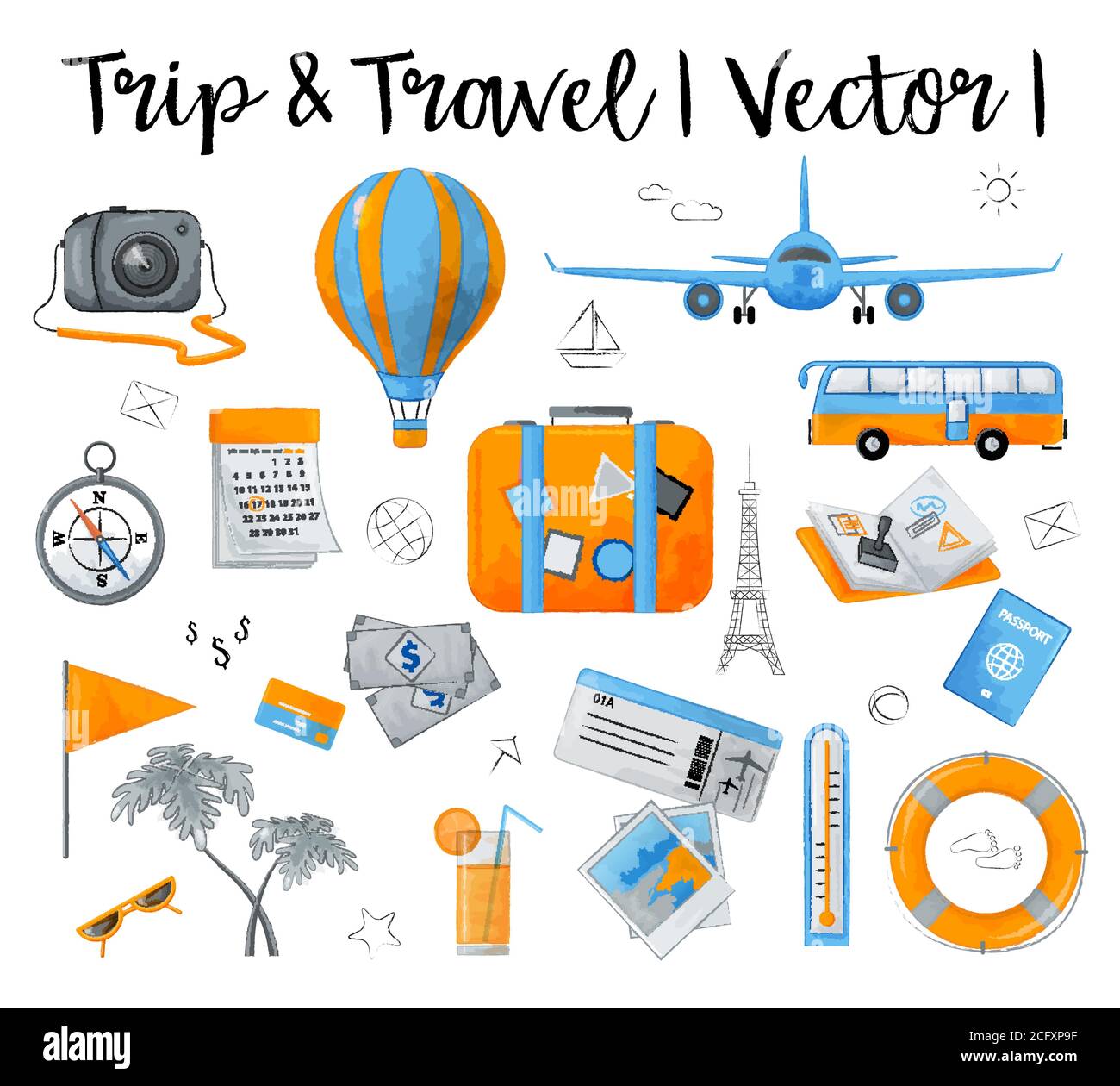 Aquarelle dessin vectoriel illustration, concept de voyage autour du ...