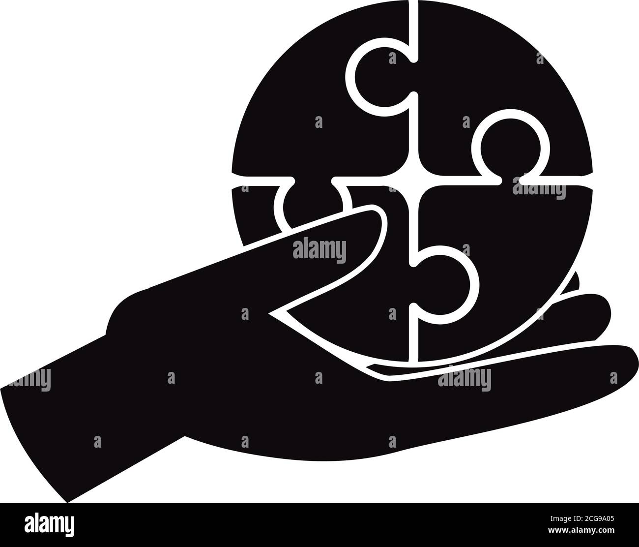 ensemble, main avec des pièces de puzzle pictogramme, illustration de ...