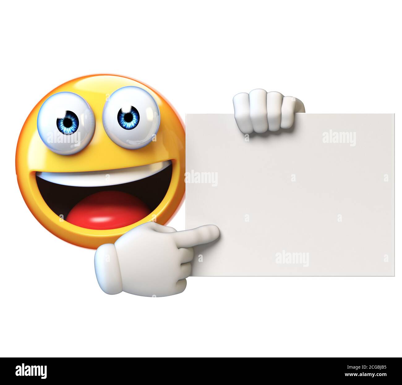 Emoji tenant un tableau blanc isolé sur fond blanc, émoticône annonceur ...