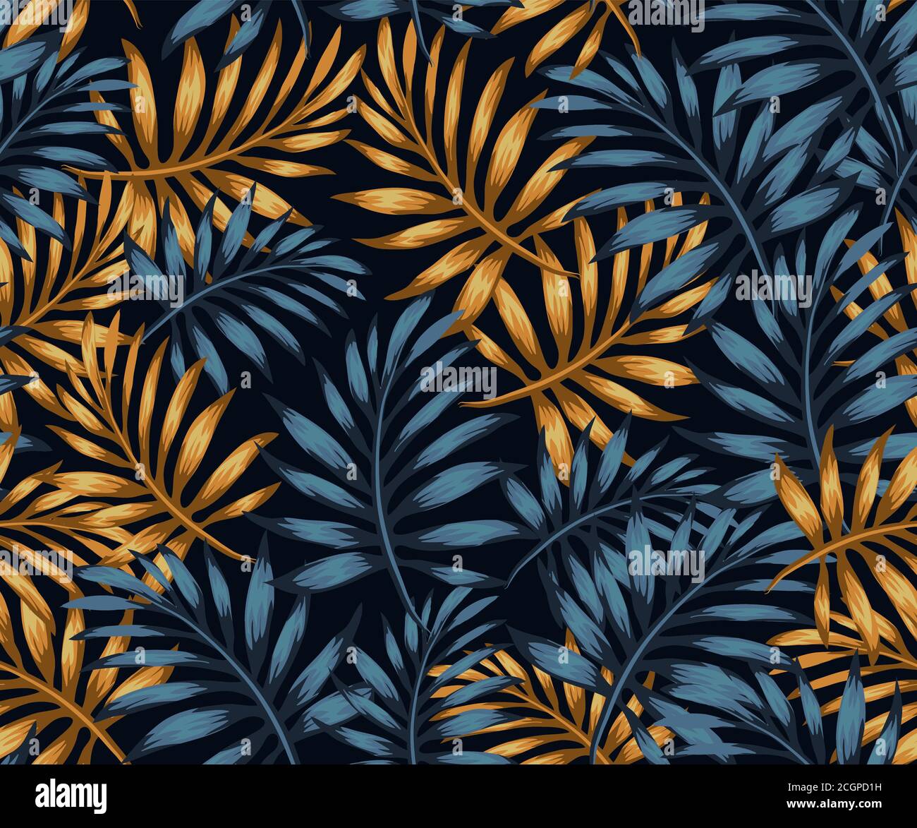 Motif pour tissu ou papier sur le thème des feuilles de palmier dorées ...